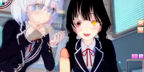Kurumi And Origami Hentai Harem Threesome Sex