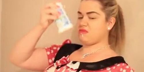Saskia Blasts Undresses And Coats Her Tits And Butt In Custard