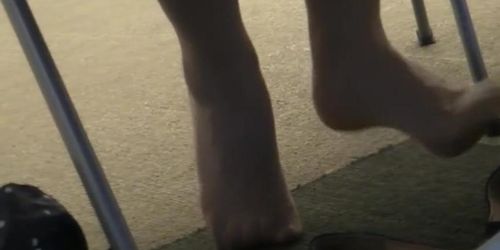 Candid Nylon Feet Toeclamp In Library