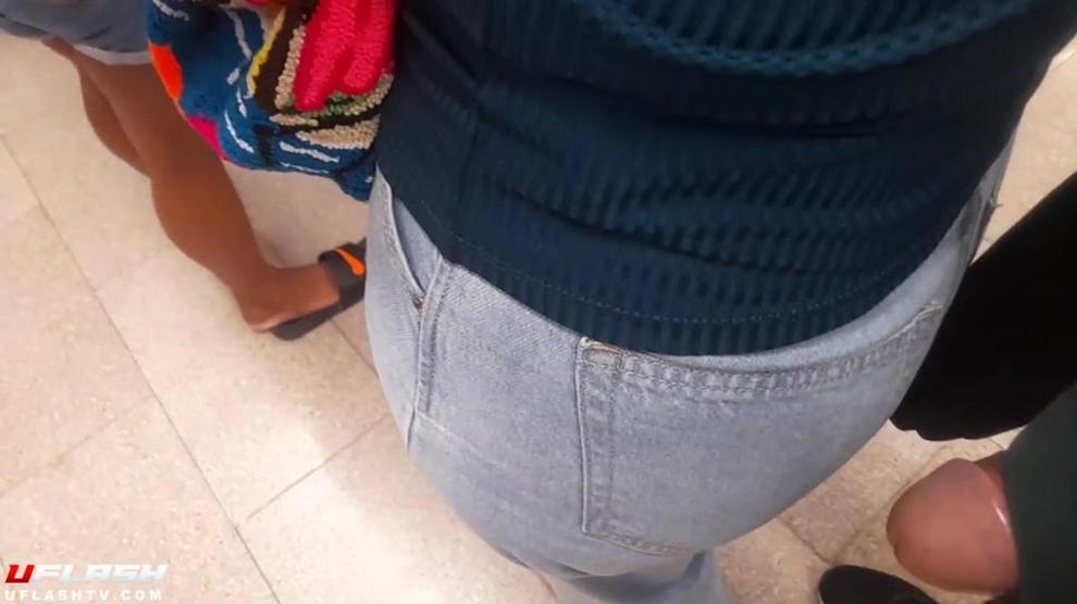 Bulge Flash Milf Culona Pantalon Jeans Mezclil