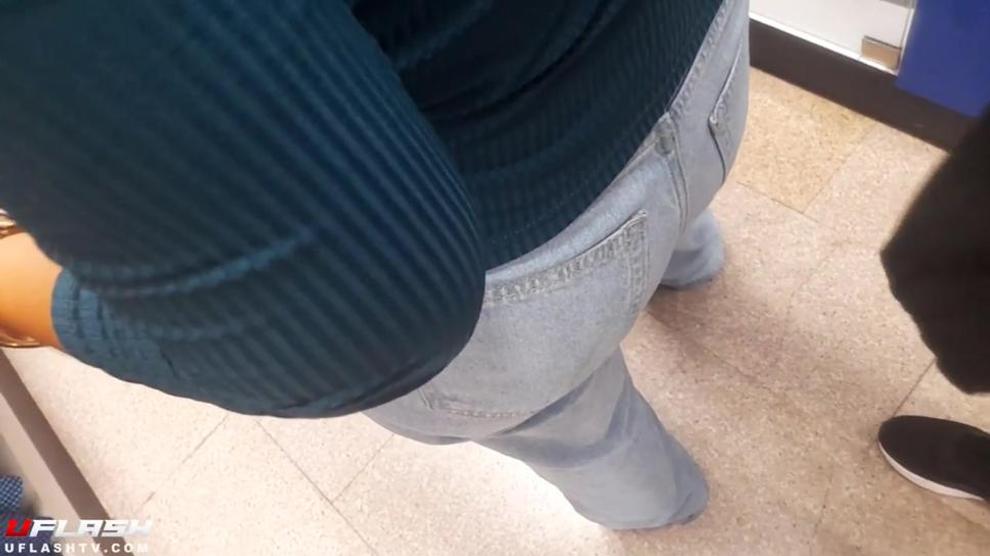 Bulge Flash Milf Culona Pantalon Jeans Mezclil