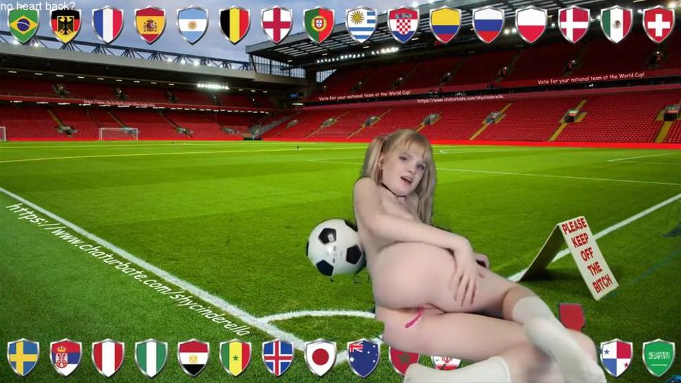 Shy Teen Cinderella Poses In Front A Full Soccer Stadion Posing
