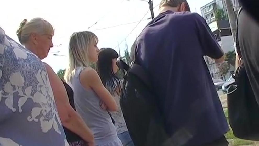 Public Upskirt On A Bus Stop