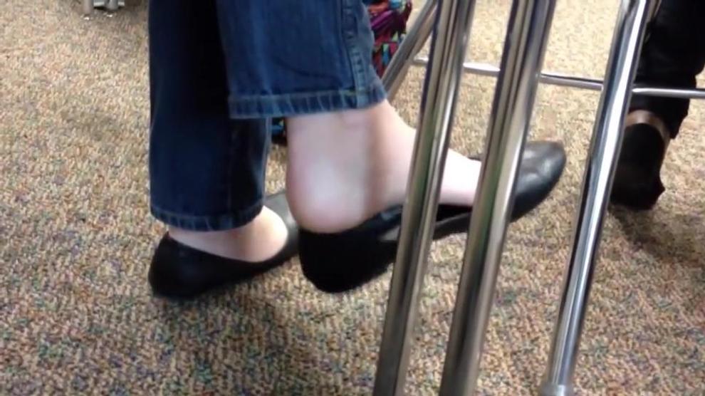 Candid Flats Dangling And Shoeplay In Class
