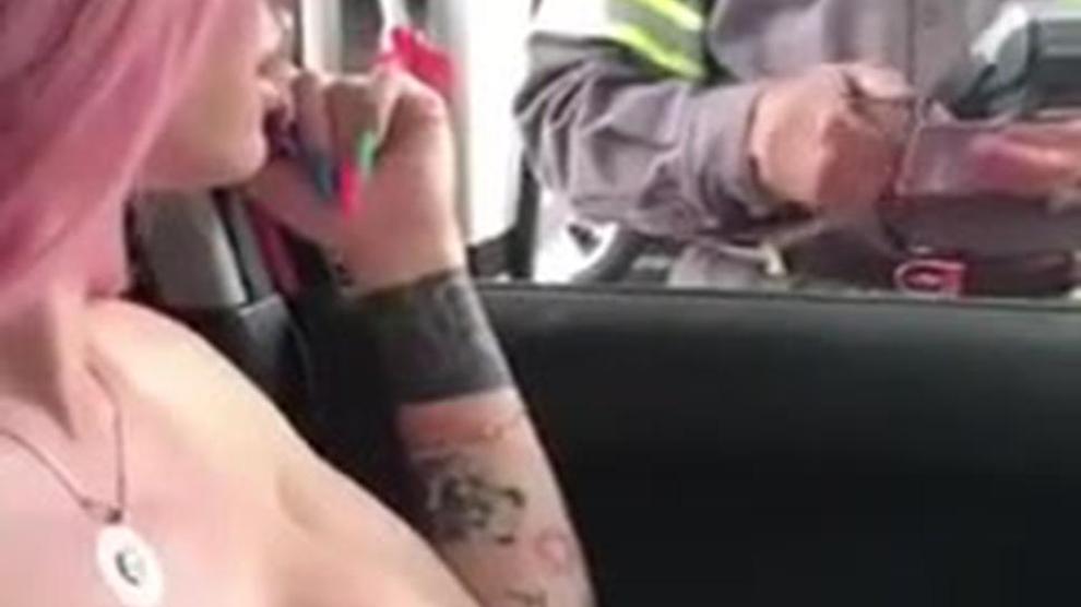 Car Tit Flash Gas Station Worker